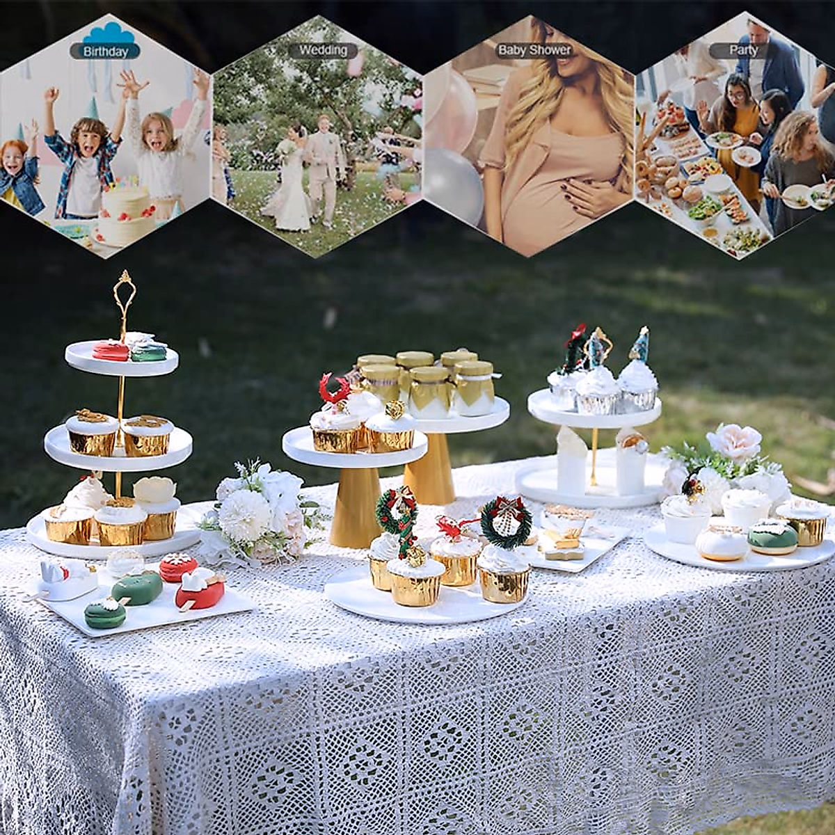 8 Pack Cake Stands Set White Ceramic Cupcake Holder Dessert Display Plate Decor Serving Platter for Party Wedding Birthday Baby Shower Celebration Home…