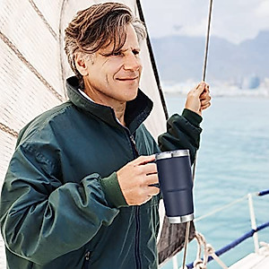 Abbrevi 20 oz Stainless Steel Tumbler with Handle Metal Insulated Coffee Travel Mug with Handle Double Wall Tumbler Cup with Handle and Lid, Navy Blue 1 Pack