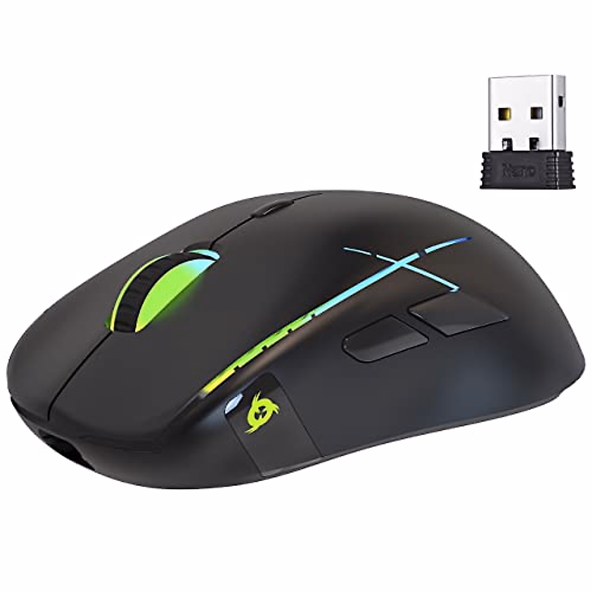 KLIM Ace - Rechargeable Wireless Gaming Mouse RGB + New Version + High-Precision Sensor & Breathtaking RGB Effect + 8 Customizable Buttons + Ambidextrous + Wired and Wireless Mouse for PC Mac PS4 PS5