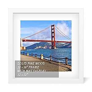 POUYCIW 16x16 inch Wood Picture Frame for Wall Hanging Square Photo Frames with Mats 12x12 inch Pictures for Baby Scan,Poster,Decoration,Anniversary,Wedding,Christmas,Diamond Painting(White)