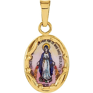 Bonyak Jewelry 14k Yellow Gold 13x10 mm Miraculous Hand-Painted Porcelain Medal