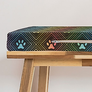 Ambesonne Dog Lover Bench Cushion, Paw Print Pattern with Diamond Shaped Rhombus Shapes Design Geometric Arrangement, Standard Size Foam Pad with Decorative Fabric Cover, 45" x 15" x 2", Night Blue