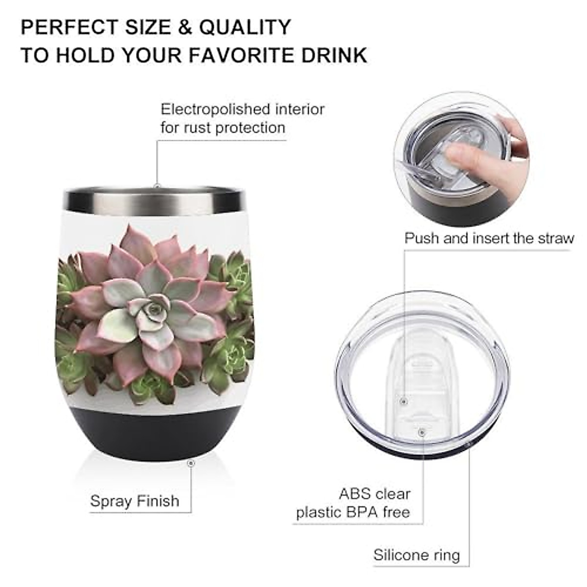 WYUSPGK 304 Stainless Steel Insulated Cup, Succulent Botanical Print Smooth Rim, Durable & Reusable - Perfect for Office, Home, And Travel