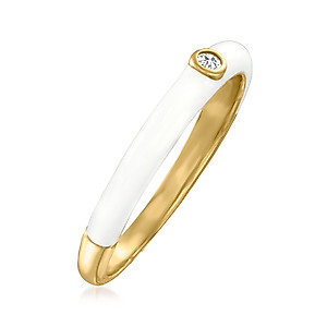 Ross-Simons Italian White Enamel Ring With CZ Accent in 18kt Gold Over Sterling. Size 8