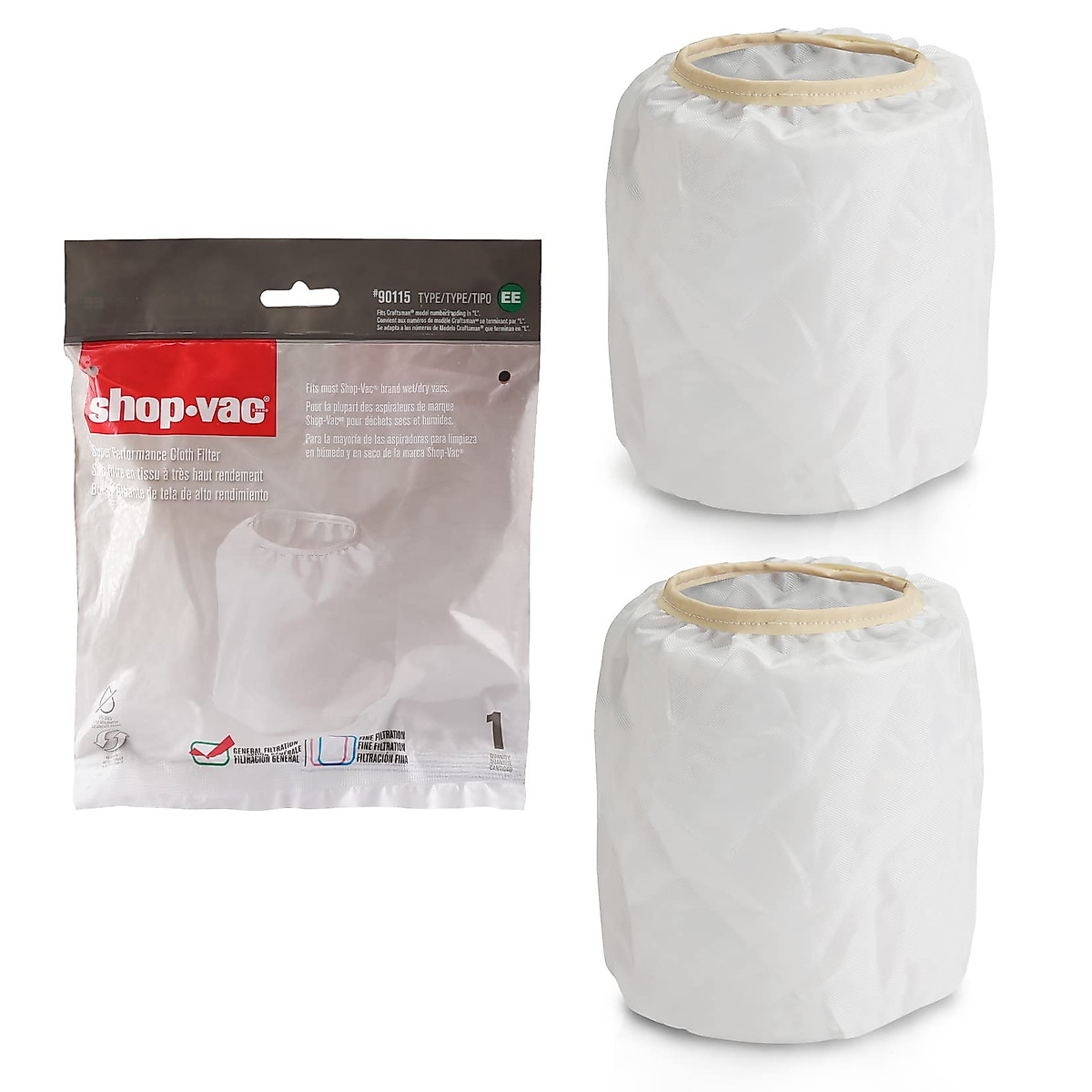 Shop-Vac 5 Gallon 2.0 Peak HP Wet/Dry Vacuum 5971536 + 90115 Dacron Cloth Filter 2 Pack