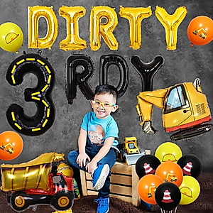 Wonmelody Construction 3rd Birthday Party Decorations Dirty 3rdy Dump Truck Balloon Banner Party Decorations Black Gold Excavator Roadblock Barricade Construction Decors for 3rd Years Old Boy