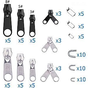 Zipper Repair Kit Zipper Replacement,85 pcs Zipper Replacement Accessories with Zipper Install Pliers Tool and Zipper Pulls , for Bags, Jackets, Jeans,Tents, Luggage and Sleeping Bag