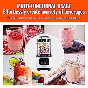 VEVOR Professional Blender with Shield, Commercial Countertop Blenders, 68 oz Jar Blender Combo, Stainless Steel 9 Speed & 5 Functions Blender, for Shakes, Smoothies, Peree, and Crush Ice, White