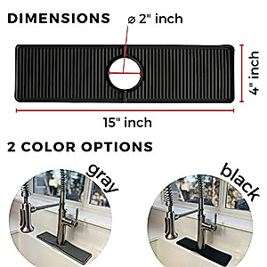 Kitchen Sink Faucet Mat Splash Guard (Black) - 15" x 4" Inches Faucet Drip Catcher for Sink - Backsplash Protector for Counter - Kitchen Sink Accessories
