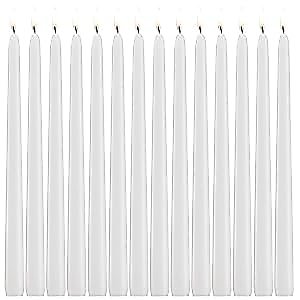 White Taper Candles - Set of 28 Dripless Candles - 12 inch Tall, 3/4 inch Thick - 10 Hour Clean Burning