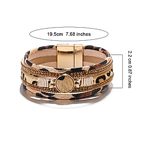 ARVATO Leather Wrap Bracelet for Women Trendy (7.68”) Multi Layerd Boho Western Animal Print Cheetah Leopard Bracelet Stackable Cuff Jewelry Mother's Day Christmas Gift