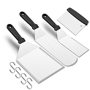 7Pcs Griddle Spatula Set, Leonyo Stainless Steel Griddle Accessories with Dough Scraper, Hamburger Spatula, Small Turner for Flat Top, Heavy Duty Metal Spatula for Cast Iron Skillet, Hibachi, Pancake