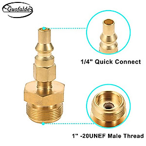 GUOFALDE 1/4" Quick Connect Disconnect Plug, Low Pressure Convert, Propane Brass Adapter Quick Connect Fitting, with 1lb Bottle Tank Thread for RV Portable BBQ Grill, Heater