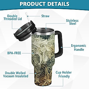 Selerdon 40 oz Tumbler Portrait Wolf with Handle and Straw Lid Vacuum Stainless Steel Insulated Water Bottle Travel Mug Car Cup Holder Friendly BPA Free for Gym Travel Office