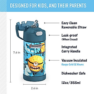 THERMOS FUNTAINER Water Bottle with Straw - 12 Ounce, Despicable Me 4 - Kids Stainless Steel Vacuum Insulated Water Bottle with Lid