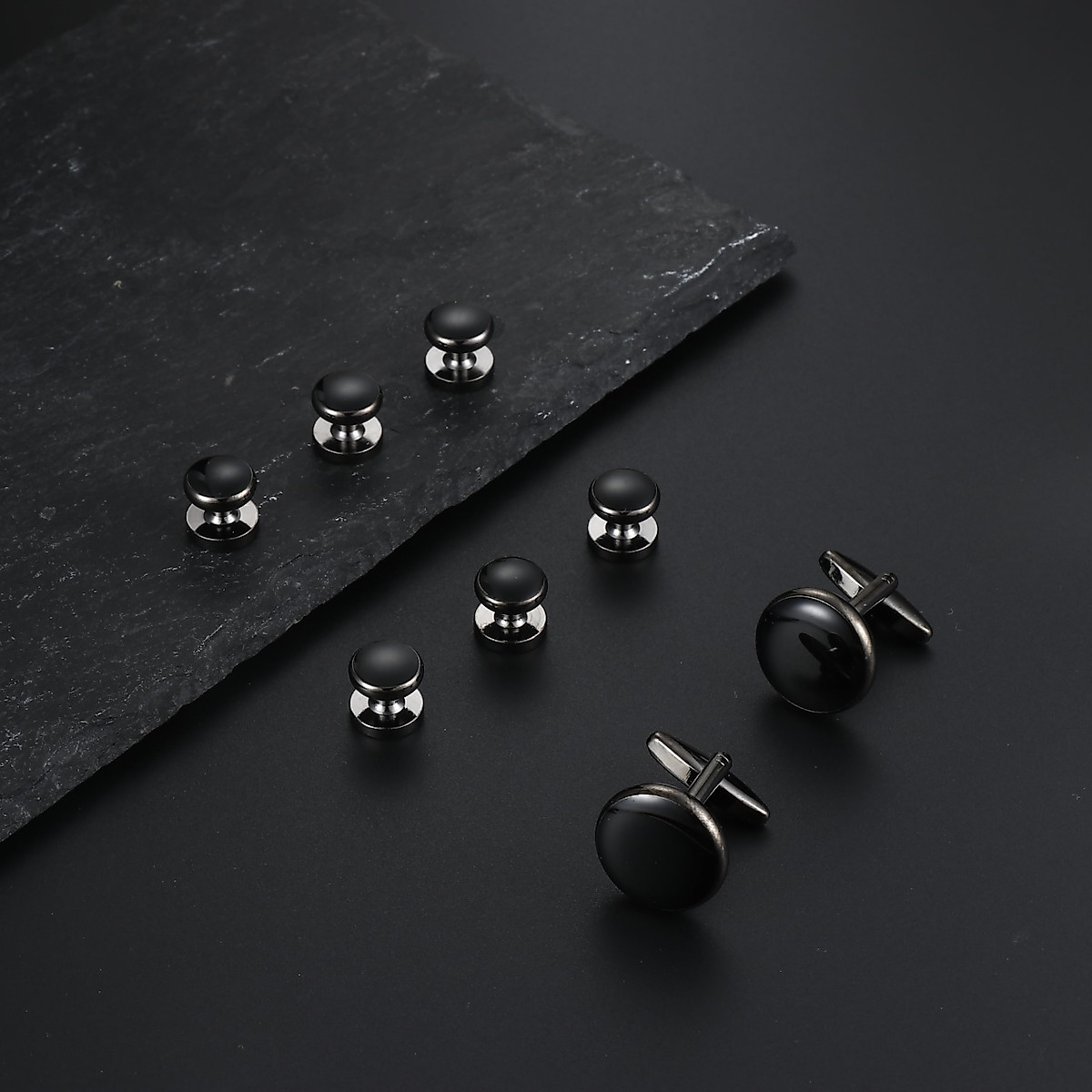 ORAZIO Cuff Links Mens Stainless Steel Cuff Links and Studs Set Gold Black Cufflinks for Men Tuxedo Studs Buttons for Formal Kit Business or Wedding Shirts