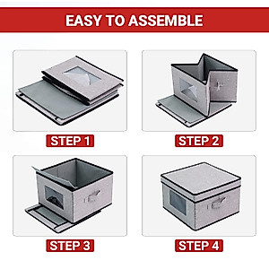 Sakuchi China Storage Containers for Dishes With Handles, Dinnerware Storage Box for Plates with 12 Cushion Sheets, 12"x12", Set of 2 (Grey)