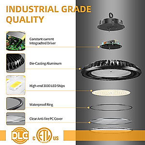 OPENLUX 400W UFO Led High Bay Light 58000lm 5000K 1-10V Dimmable High Bay Led Lights Led High Bay Lights Alternative to 1300W MH/HPS for Gym Factory Warehouse Shop Barn Garage