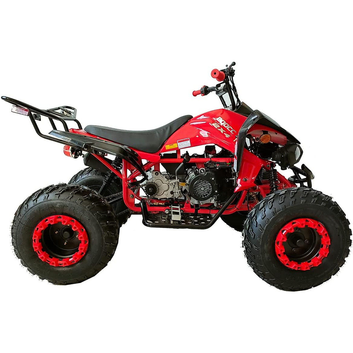 HHH 200cc Sports Quad ATV with LED Headlights Automatic Transmission with Reverse, Big 23"/22" Tires! (Red, Factory Package)