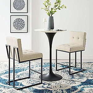 Modway Privy Stainless Steel Upholstered Fabric Counter Stool Set of 2, Black Beige