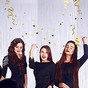 3Pcs White Metallic Tinsel Foil Fringe Curtains,3.28ft x 6.56ft White Photo Booth Backdrop Streamer,Photo Booth Props,for Party Door Wall Curtains Bachelorette Birthday, Christmas,New Year Decorations