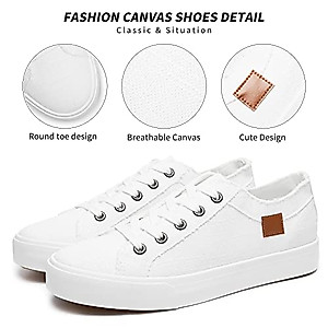 Women's Sneakers Canvas Shoes for Women Lace up Fashion Canvas Sneakers Classic Low Top Casual Shoes（White.US6）
