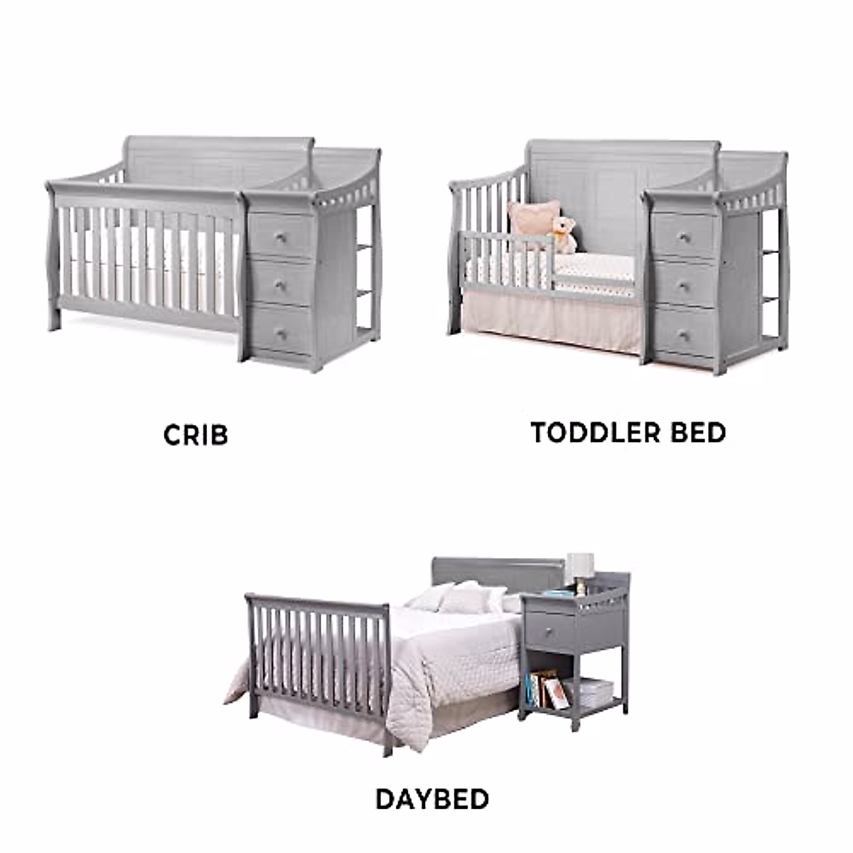 Sorelle Furniture Princeton Elite Crib and Changer with Solid Panel Back Classic -in- Convertible Diaper Changing Table Non-Toxic Finish Wooden Baby Bed Toddler Full-Size Nursery - Weathered Grey