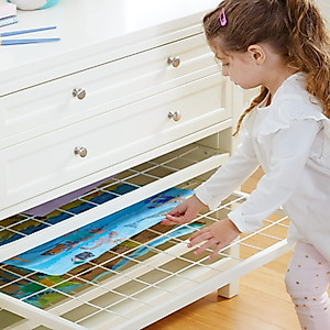 MARTHA STEWART Crafting Kids' Art Storage with Drying Racks - Gray, Wooden Arts and Crafts Organizer with Removable Wire Racks and Painting Drip Pan