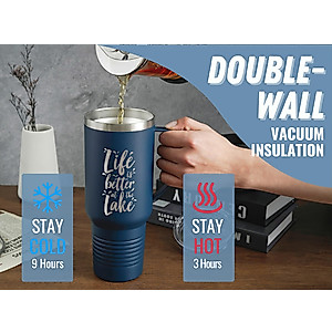 Onebttl Lake House Gifts, Lake Gifts for Women, Men, 40oz Insulated Travel Cup with Handle Lake Life Gifts, Housewarming Gifts for Lake House, Gifts for Lake Lovers, Blue - Life Is Better at the Lake