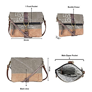 Mona B. Live Love Wander Bag Upcycled Canvas Tote Bag with Vegan Leather Trim (Foldover Crossbody-Charcoal)