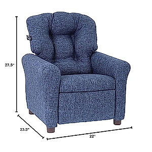 THE CREW FURNITURE Traditional Kids Recliner Chair, Toddler Ages 1-5 Years, Polyester Linen, Sapphire