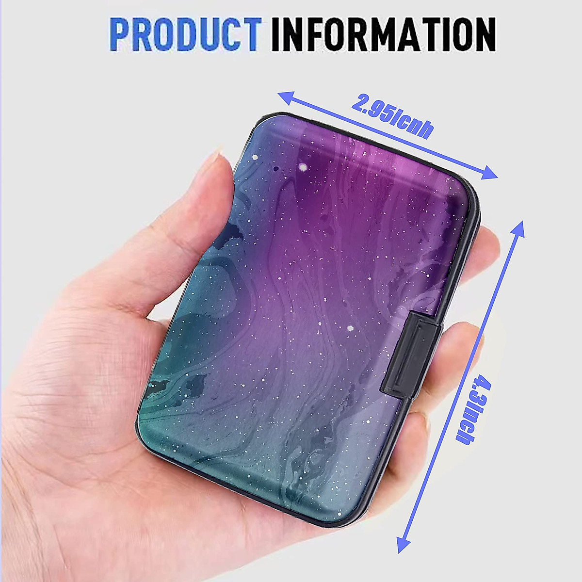 Maicican Credit Card Holder, Mini RFID Blocking Aluminum Wallet Slim Metal Hard Case Travel Wallet ID Case for Women and Men, 4.3 x 2.9 Inches, Purple Marble