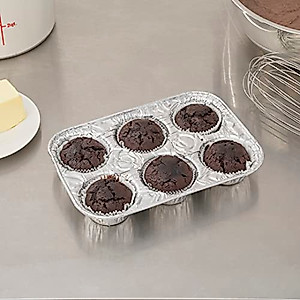 Restaurantware Pastry Tek 9.5 x 6.5 x 1.5 Inch Muffin Tins 25 Disposable Cupcake Pans - 6 Cavities Standard Size Silver Aluminum Baking Pans Durable For Baking Cupcakes Muffins or Mini Pies