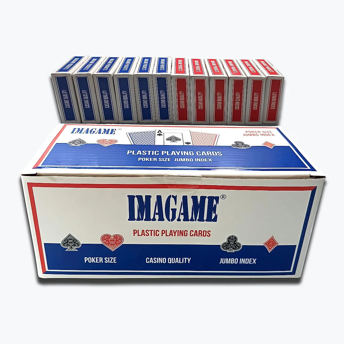 IMAGAME Plastic Playing Cards, Poker Size, Casino Quality, Jumbo Index, Waterproof & Washable, Perfect for Texas Hold’em Poker, 6 Blue Deck & 6 Red Deck