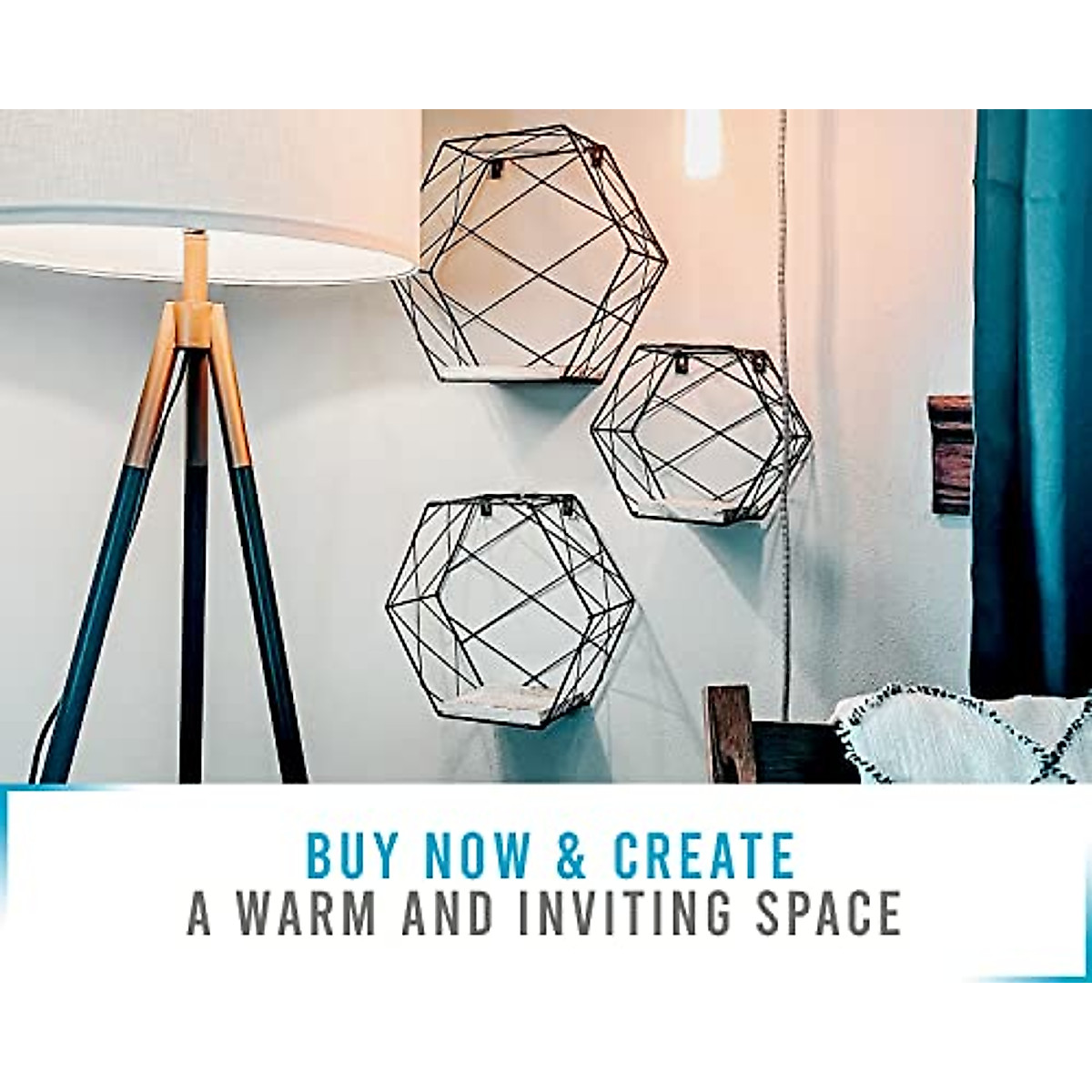 Comfify Industrial Wall Mounted Honeycomb Floating Shelves Set of 3 Decorative Hexagon Metal Wire Shelves – Large, Medium and Small - Modern Shelves for Home, Office and More - Rustic White