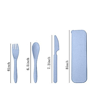 SUNNYHILL 4PCS Portable Utensils Set Straw Cutlery Set Healthy Eco-Friendly Wheat Biodegradable Chopstick Fork Knife Spoon Set for Travel Picnic Camping Students Daily Uses with Portable Case (blue)