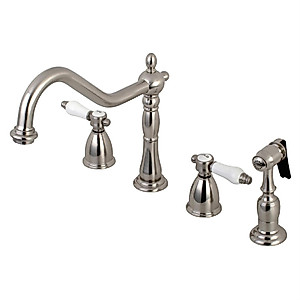 Kingston Brass KB1798BPLBS Bel Air 8 inch To 16 inch Widespread Kitchen Faucet with Brass Sprayer, 8-1/4 inch In Spout Reach, Brushed Nickel