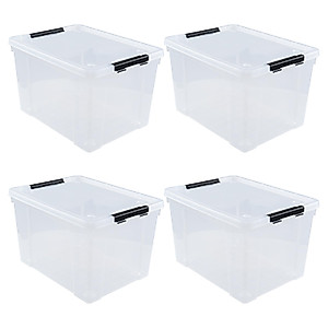 Lesbin 4-Pack 50 L Clear Plastic Storage Bin, Large Clear Latch Box with Wheels