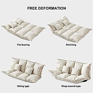 YokIma Tatami Lazy Lounge Couch,Double Folding Sofa Bed, Floor Lazy Sofa Bed,Multi-Position Adjustable Lounger Sleeper Seat Chair with 2 Pillows, Home Office Living Room Bedroom,Dark Blue (Beige)