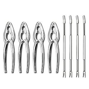 Stainless Steel Crab Crackers and Lobster Picks, Set of 4, Easy-to-Use Crab Leg Cracker Tool, Lobster Cracker and Pick Set, Crab Crackers and Tools, Seafood Tool Kit by Smedley & York