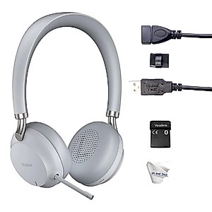 Yealink BH72 Teams Wireless Headset Bundle with Blue Beacon Range Extender - Global Teck Bundle with Blue Tooth Wireless DongleRange Extender and Global Teck Microfiber Cloth, Gray