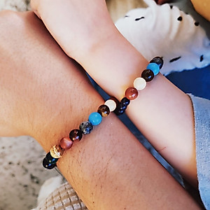 ATIMIGO 2 Pack Solar System Bracelet 7 Chakras Healing Natural Stone Bracelets for Women Men Stress Relief Yoga Beads Elastic Bracelet Bangle