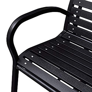 EstaHome Garden Bench | Outdoor 3-Seater Patio Bench | Metal Park Bench | Yard Seating Bench for Deck, Patio, Garden, Backyard, Balcony | Black WPC with Steel Frame 49" x 24" x 32"