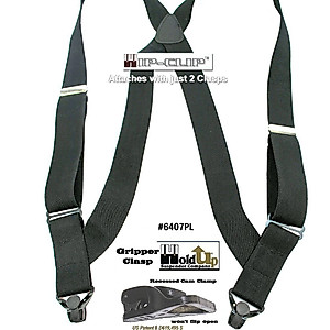 Hold-Up Hip-clip Style Suspenders for Men 1 1/2" Wide (Black/Plastic Clip)