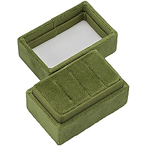 Rectangle Velvet Ring Box Storage 3 Slots for Wedding Ceremony Proposal Engagement Birthday Gift (Olive Green)