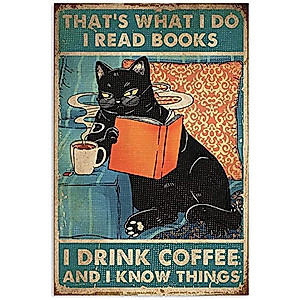 Yepzoer Kitty Biscuits Vintage Metal Tin Sign, Read Books Drink Coffee Aluminum Sign Wall Art Decor Metal Sign Decoration Sign