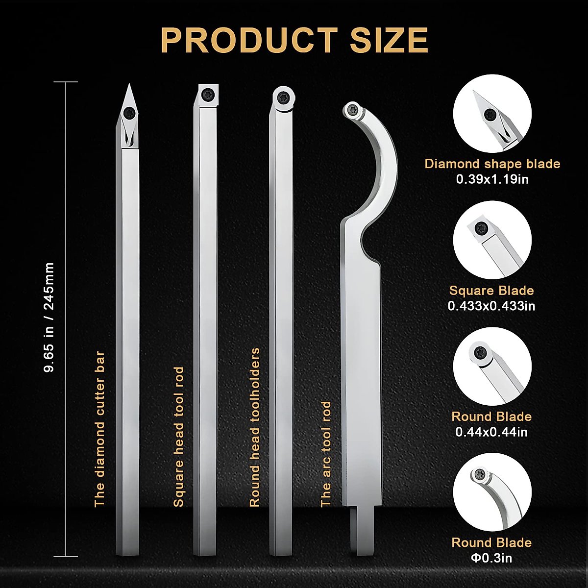 Carbide Lathe Tools, Wood Lathe Tools with Removable Handle, 【Latest Upgraded】Turning Tool with Adjustable Connector including Swan Neck Hollower, Rougher, Finisher(Alloy Tool Set) Black