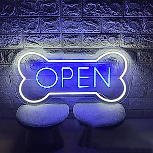 Fomzze Pet Shop Open Neon Sign,Open Neon Sign Custom,Dog Bone Neon Sign Art,Pet Shop Welcome Sign,Custom Shop Signage Handmade Personalized Gift Light Wall Decor Beauty Room Decoration