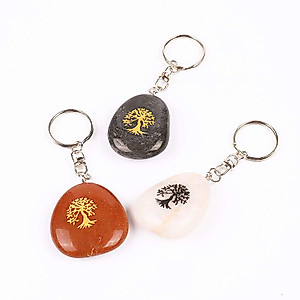 ROCKIMPACT 12PCS Life Tree Inspirational Stone Key Chains, Engraved Natural River Rock Key Rings, Pocket Stone Keychain, Bulk Word Stone Wholesale Keyring (Pack of 12, Tree of Life)