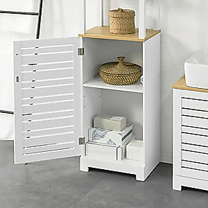Haotian BZR43-W, White Floor Standing Tall Bathroom Storage Cabinet with Shelves and Door, Linen Tower Bath Cabinet, Cabinet with Shelf